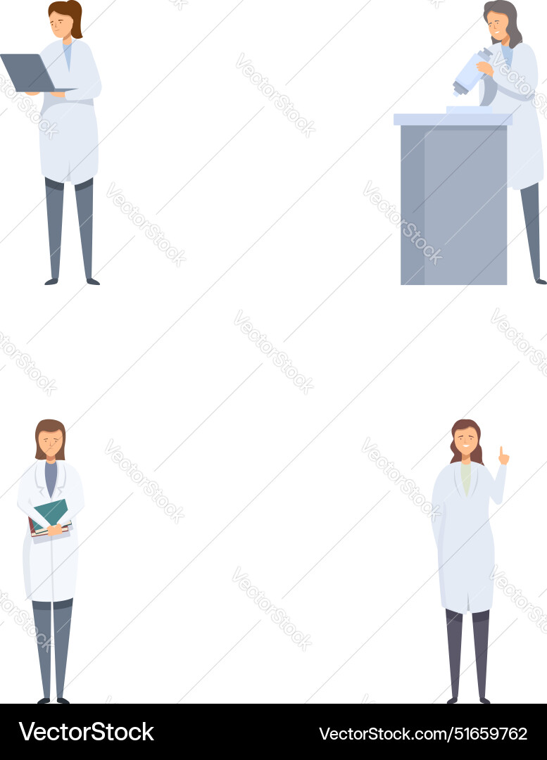 Set of featuring a female scientist Royalty Free Vector