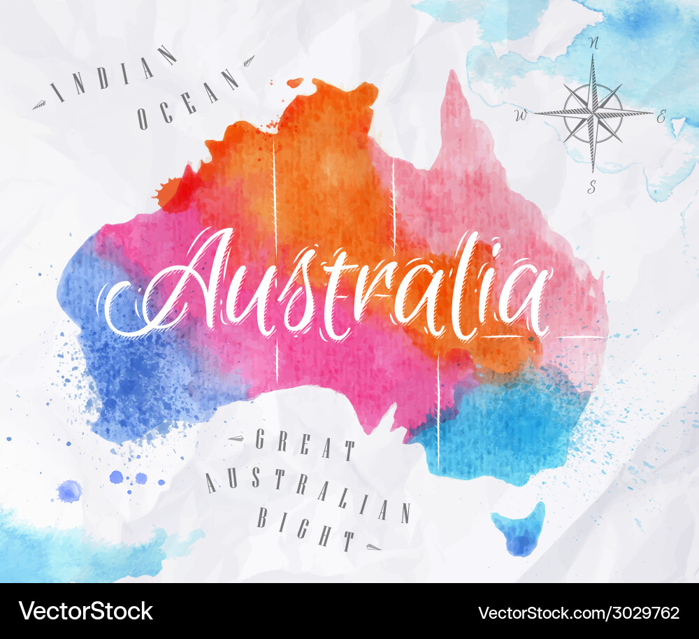 Watercolor map australia pink blue Royalty Free Vector Image