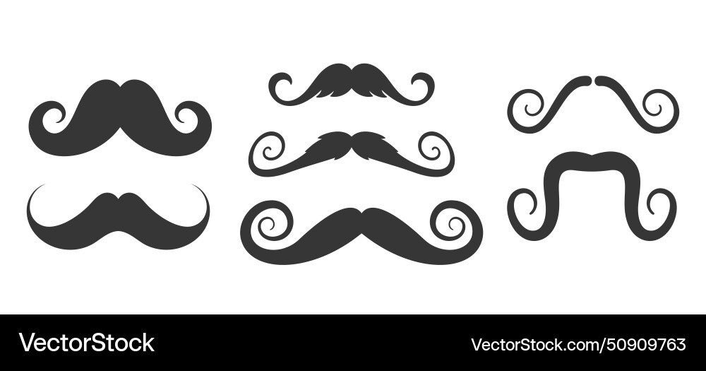 Curly mustache types black silhouettes isolated Vector Image