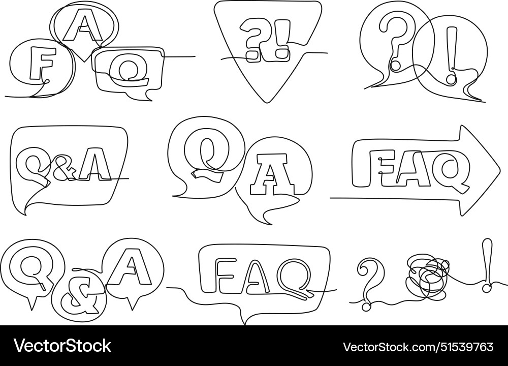 One line faq and qa hand drawn question Royalty Free Vector One line faq and qa hand drawn question Royalty Free Vector
