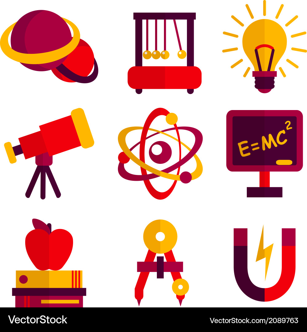 Physics and astronomy icons set Royalty Free Vector Image