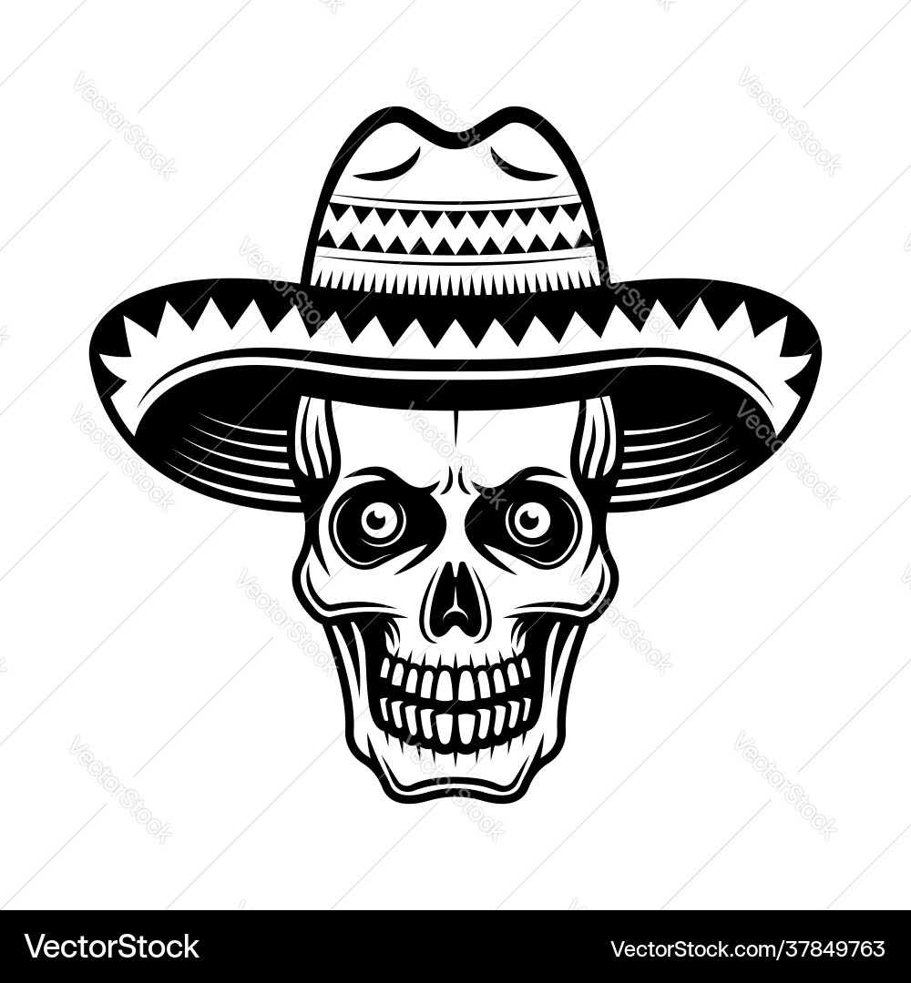 Skull in sombrero hat Royalty Free Vector Image
