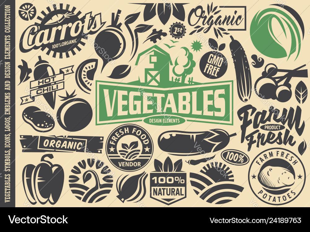 Vegetables design elements and symbols Royalty Free Vector