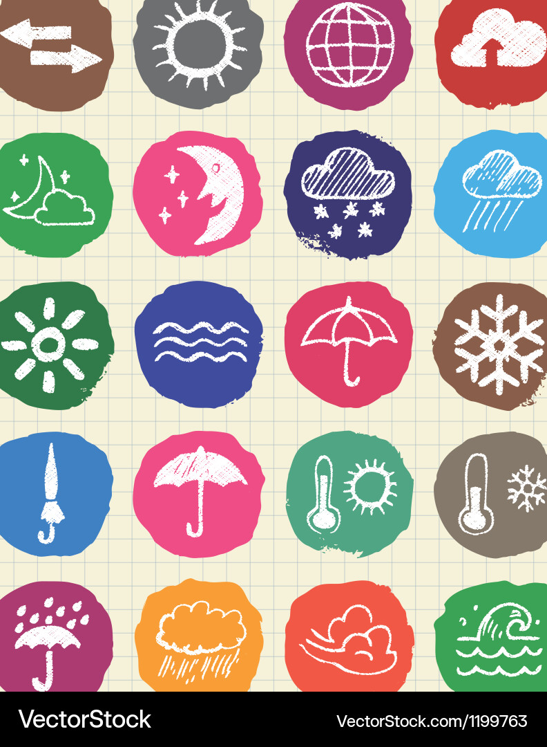 Weather web icons set drawn by chalk Royalty Free Vector