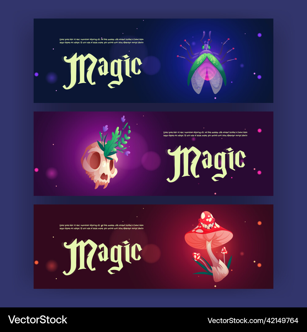 Cartoon magic banners with witch esoteric items Vector Image