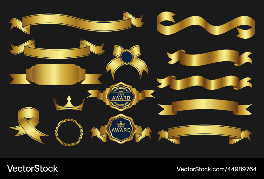 Collection of gold ribbon design elements Vector Image