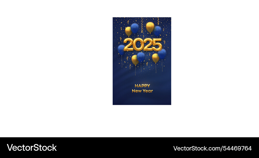 Happy new year 2025 hanging golden numbers Vector Image