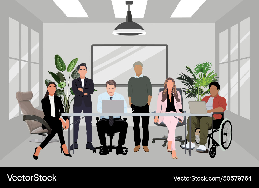 Inclusive diverse business team working in office Vector Image