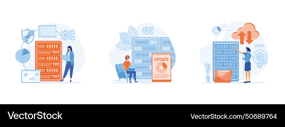 Server maintenance with monitoring tools man Vector Image