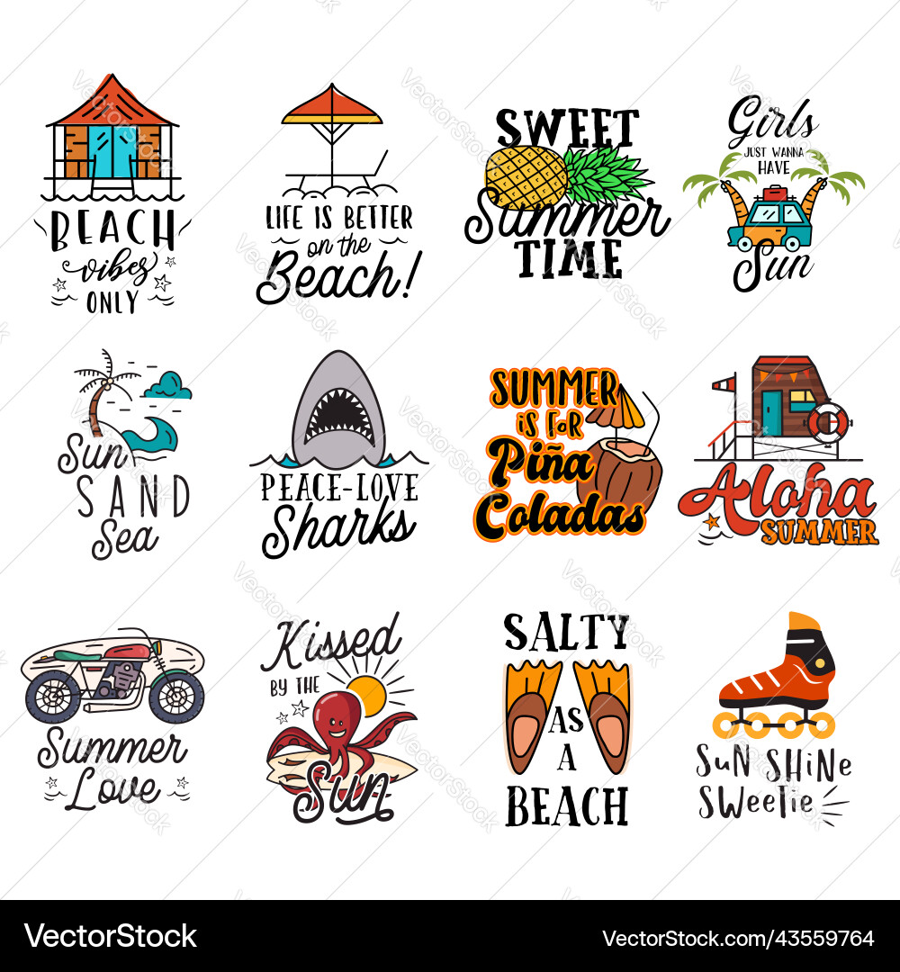 Set of colorful emblems with creative inscriptions