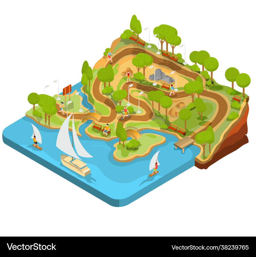3d isometric cross section a landscape park Vector Image