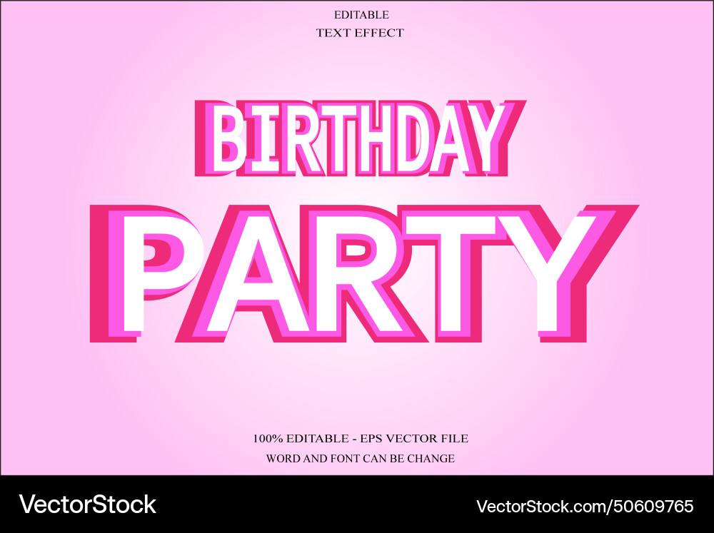 Birthday party editable text effect emboss Vector Image