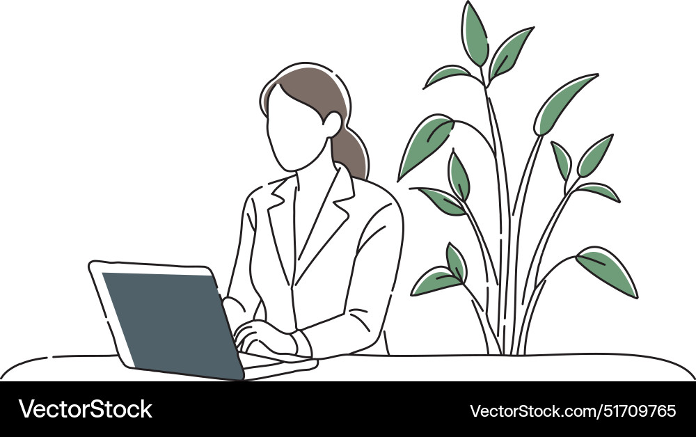 Business woman thinking while using a computer Vector Image