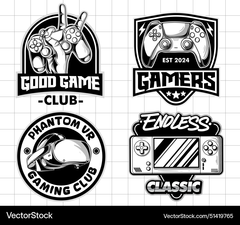 Gaming badge logo design set vintage Royalty Free Vector