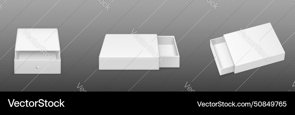 White empty open slide box with ribbon puller Vector Image
