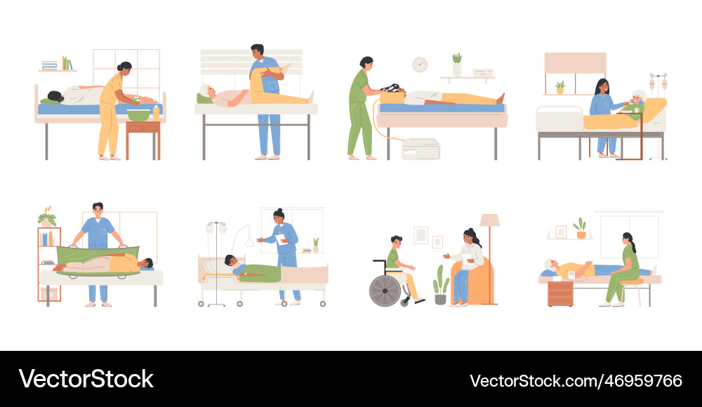 Bedridden care compositions set Royalty Free Vector Image