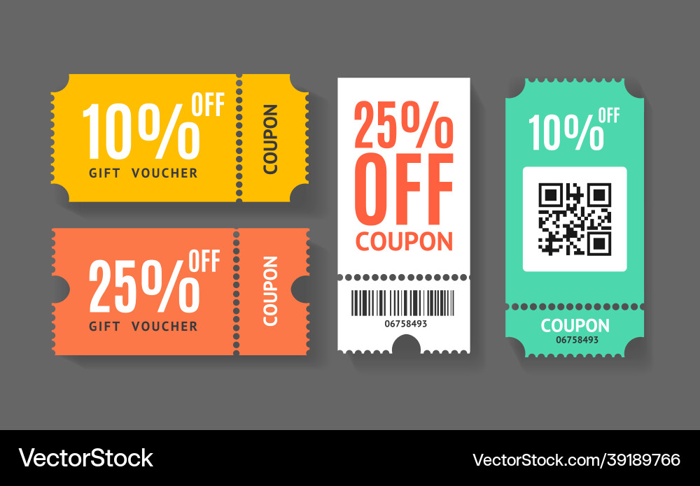 Different color gift voucher coupon set Royalty Free Vector