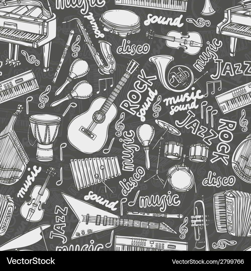 Musical instruments sketch seamless pattern Vector Image