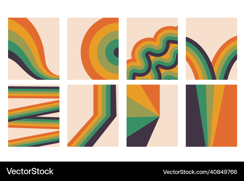 Retro Rainbow Waves - 70s Poster Set Royalty Free Vector