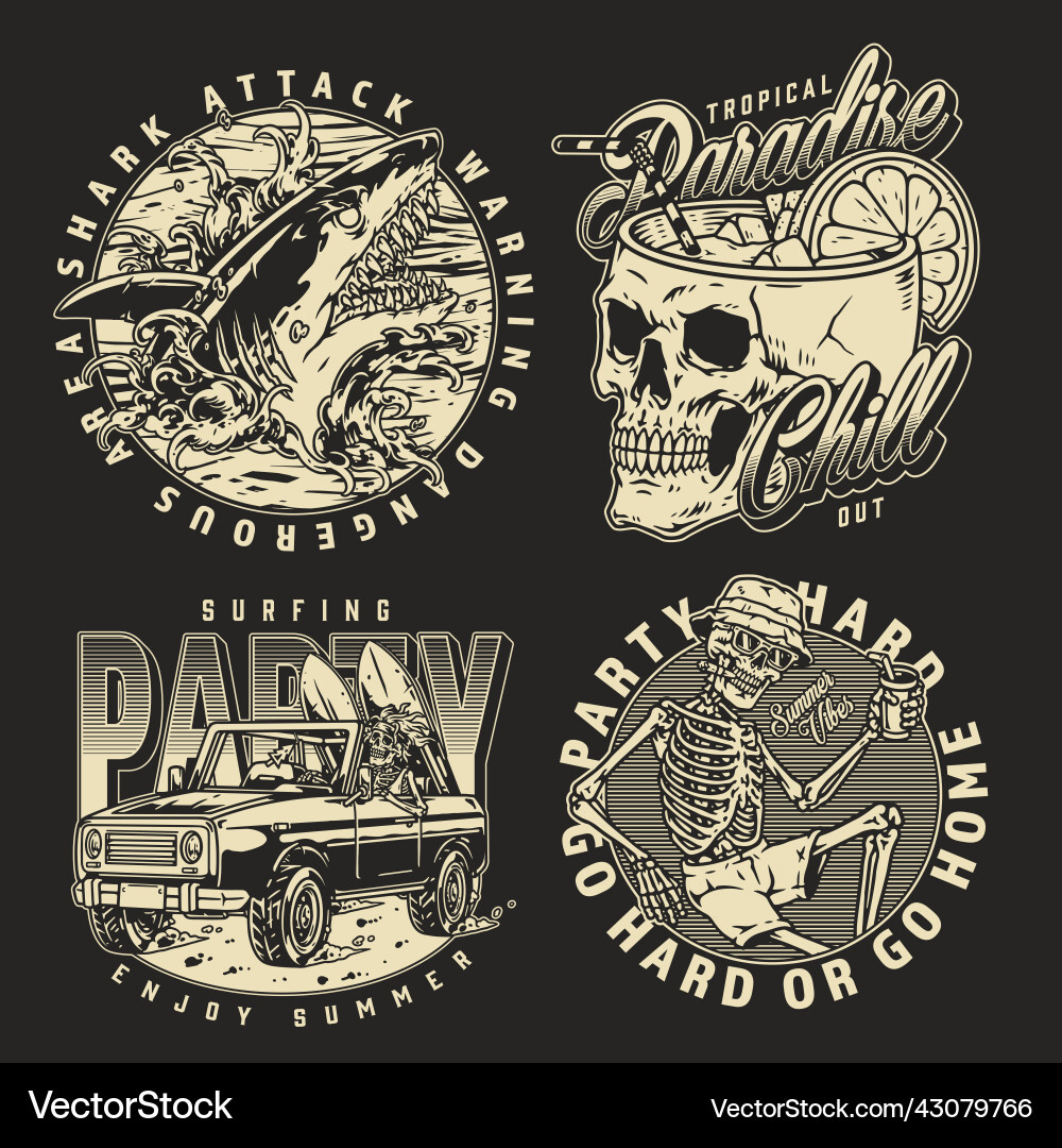 Tropical Party Skull Set Royalty Free Vector Image