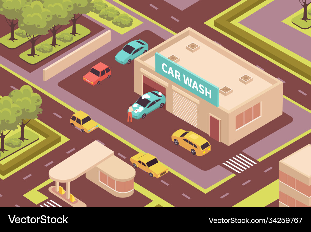 Car wash isometric Royalty Free Vector Image - VectorStock