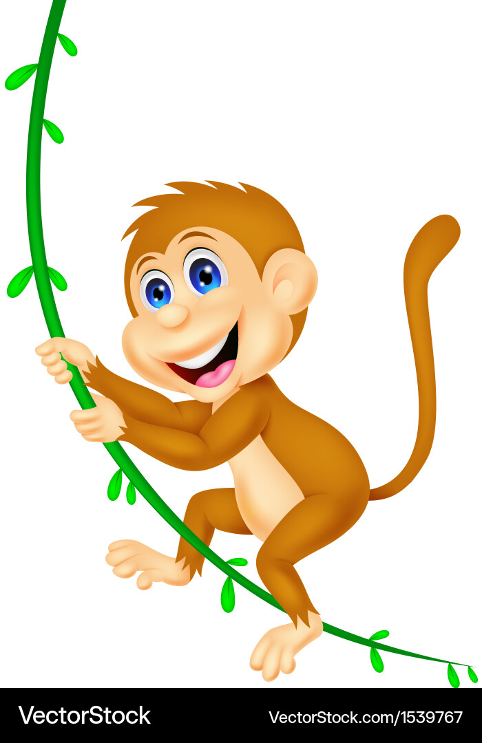 Cute monkey cartoon swinging Royalty Free Vector Image