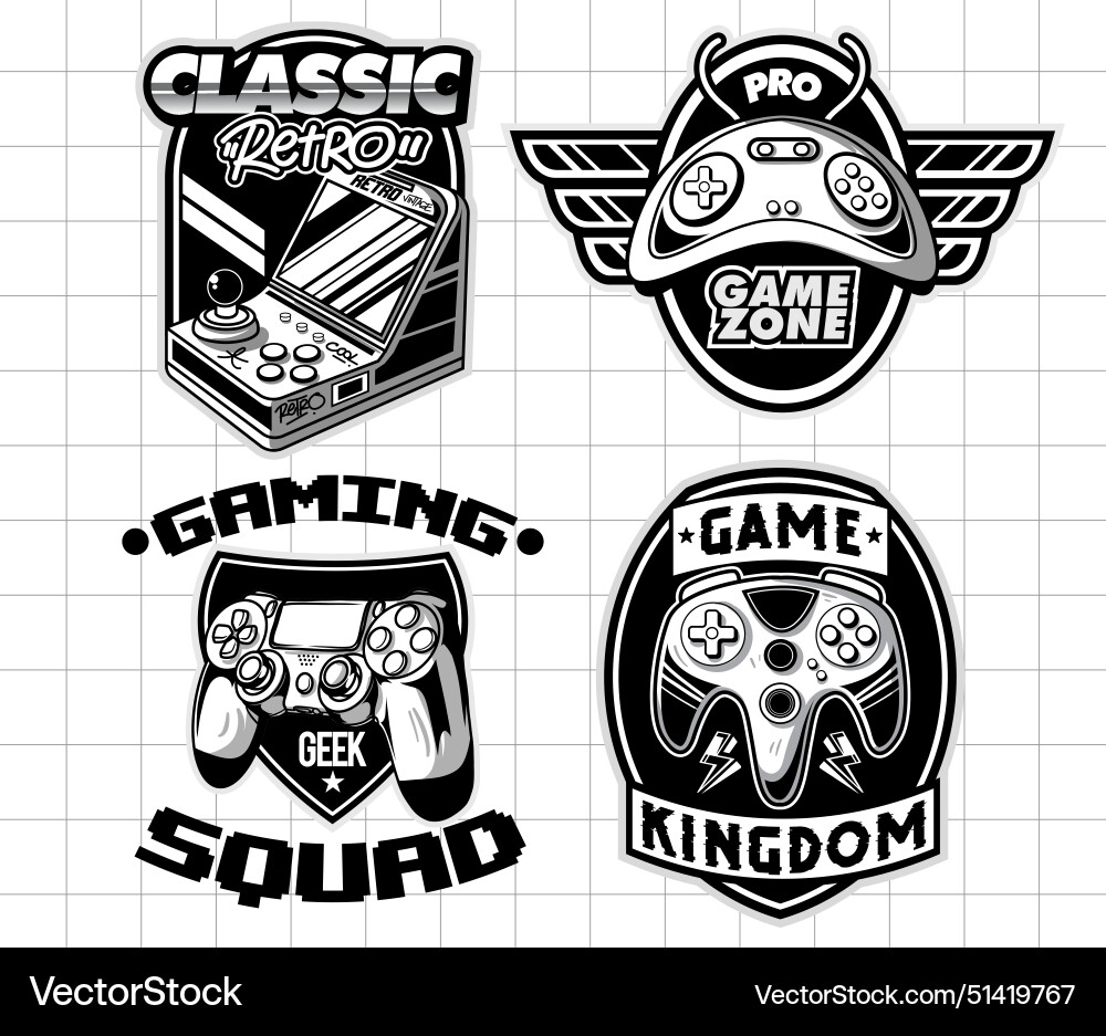 Gaming badge logo design set vintage Royalty Free Vector