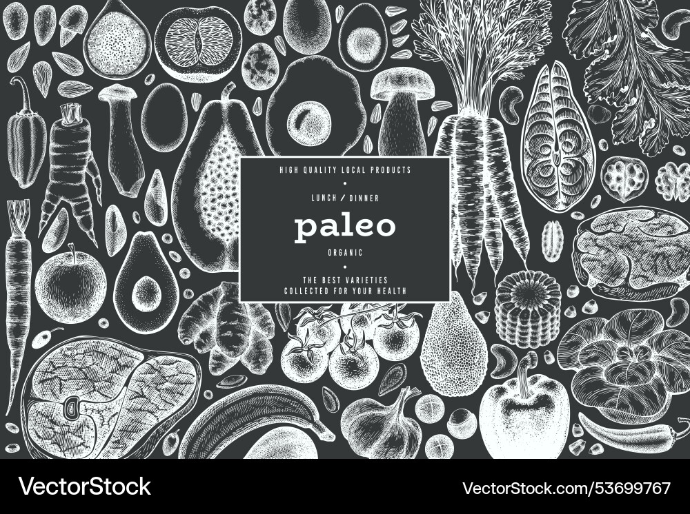 Paleo diet chalk board design template hand drawn Vector Image