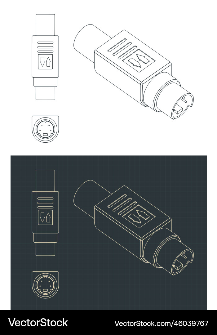 S-video male plug blueprints Royalty Free Vector Image