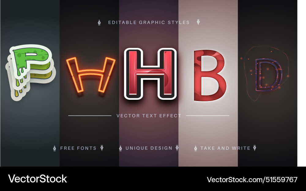 Set 5 horror halloween editable text effects font Vector Image