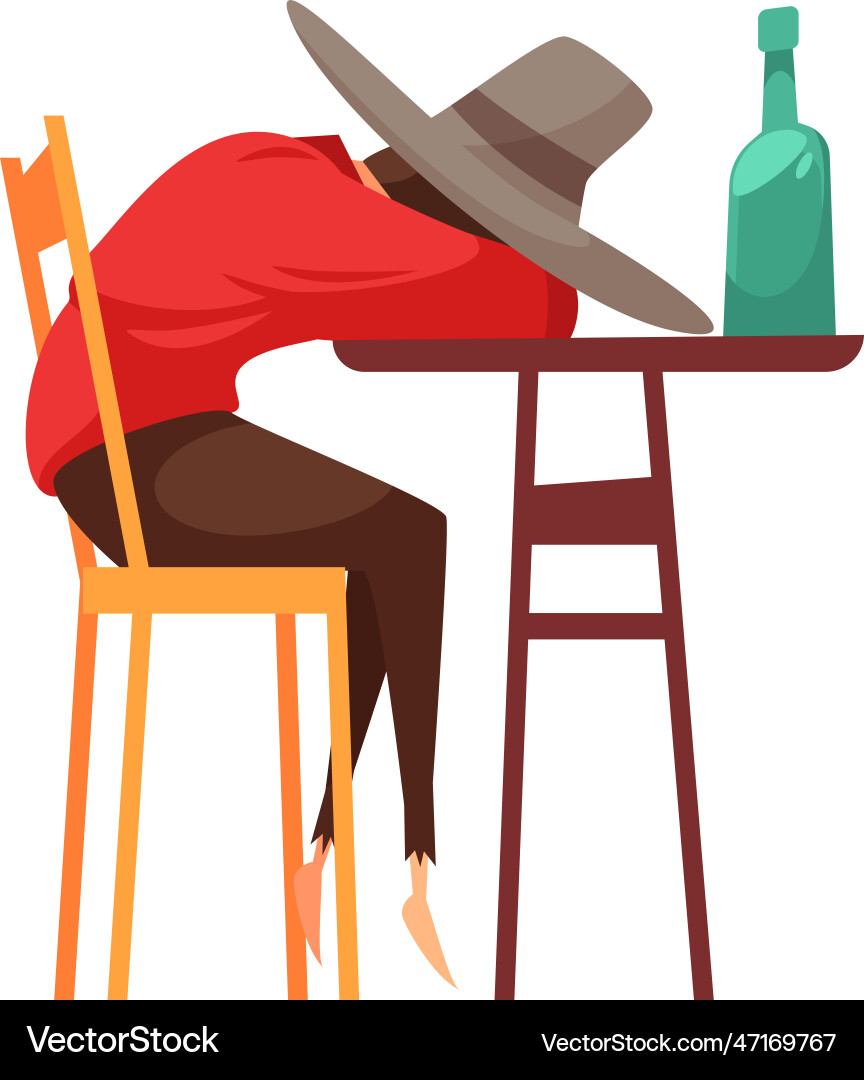 Sleeping drunk cowboy composition Royalty Free Vector Image