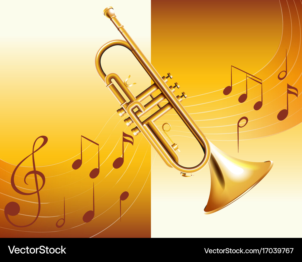 Trumpet and music notes in background Royalty Free Vector