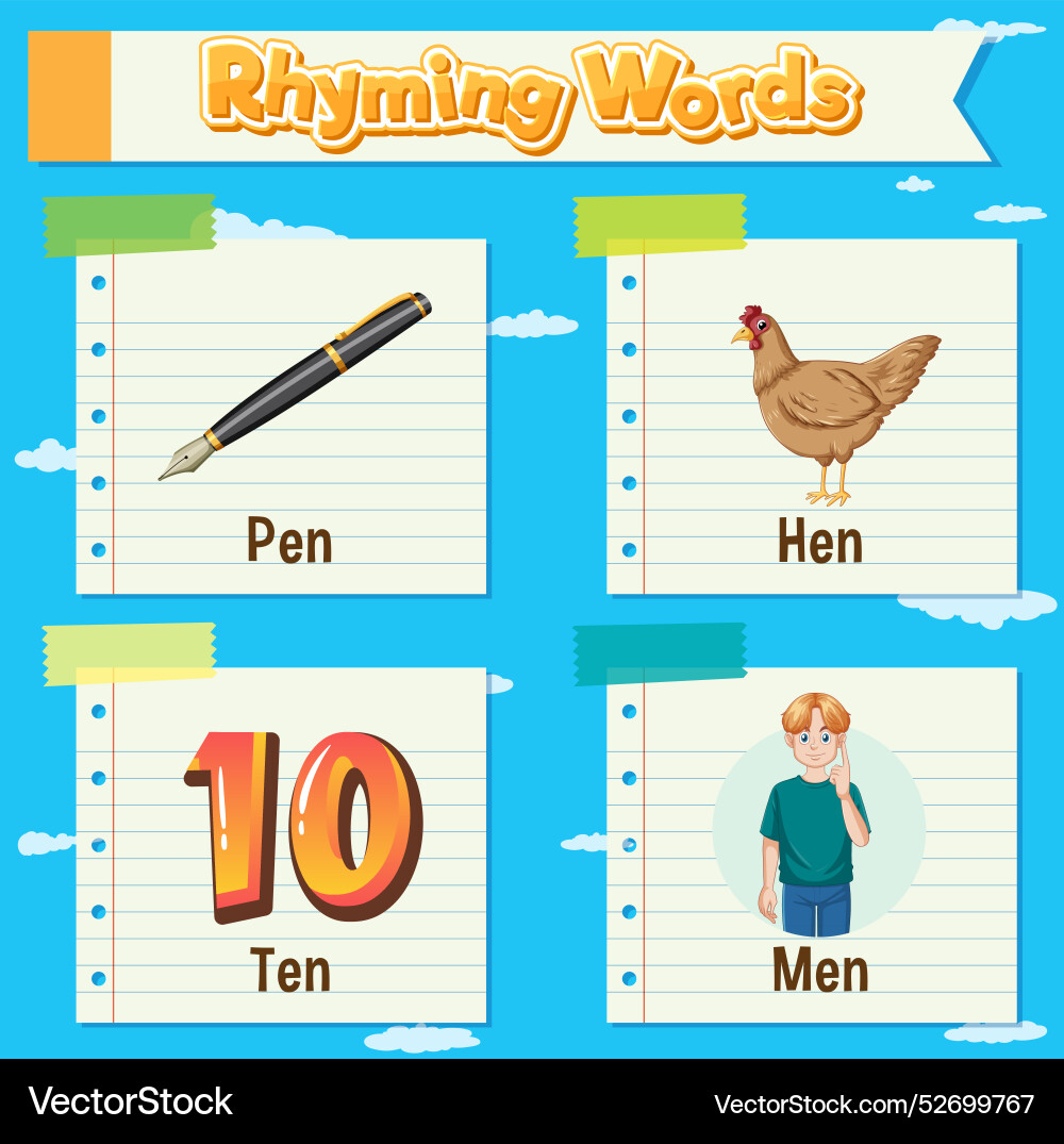 Words that rhyme with pen Royalty Free Vector Image