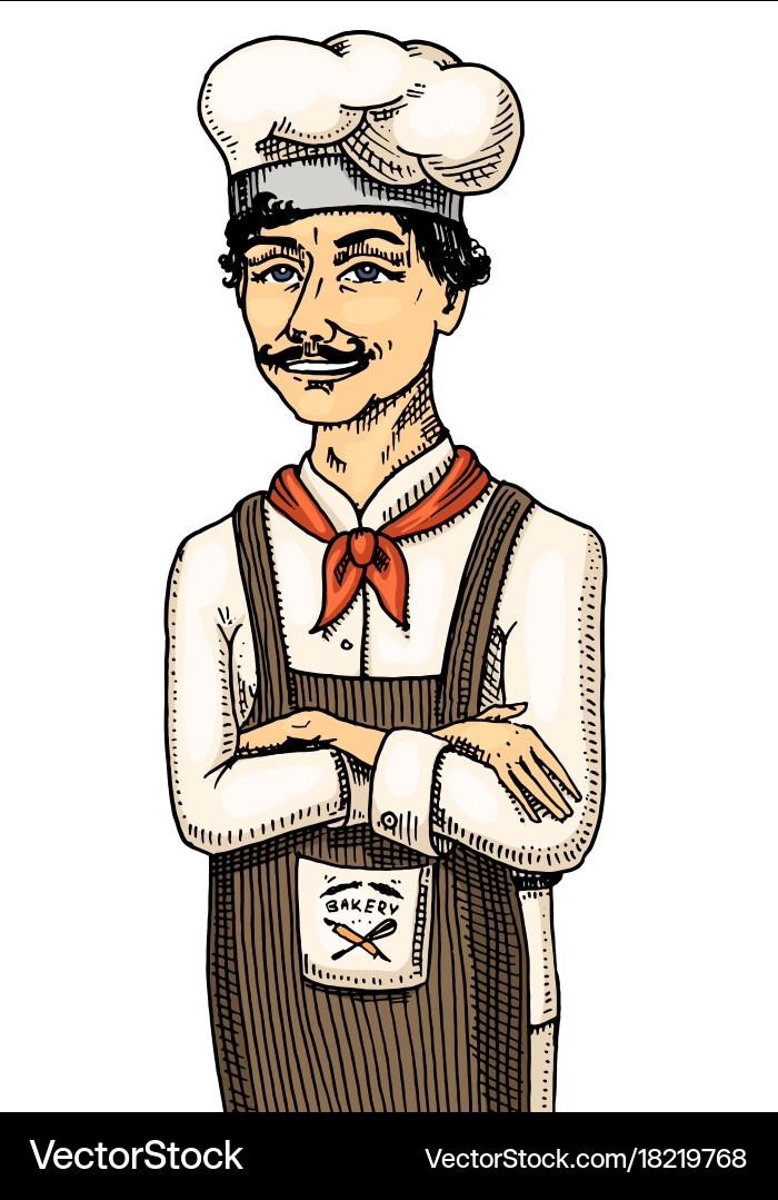 Culinary boss or chef baker in apron engraved Vector Image