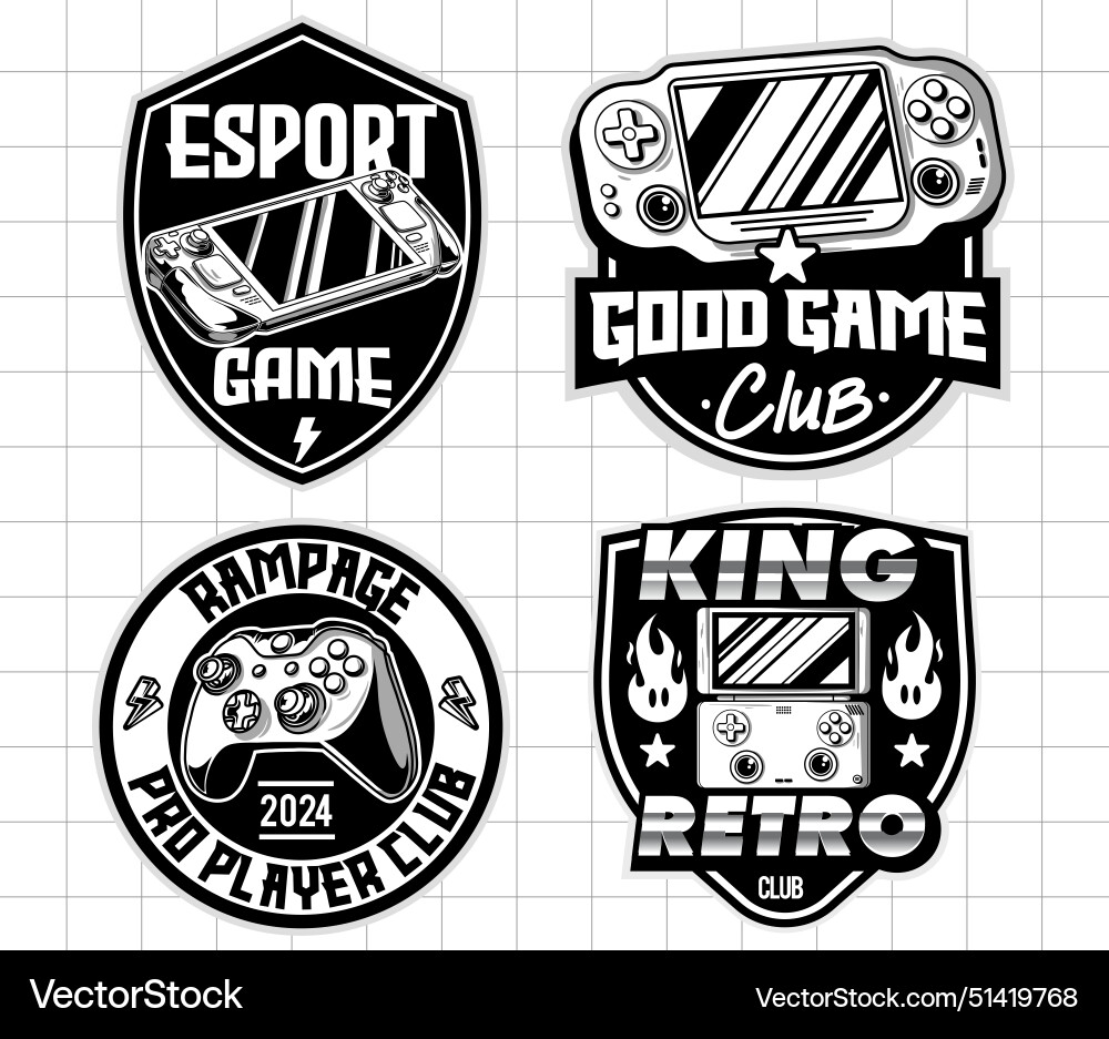 Gaming badge logo design set vintage Royalty Free Vector