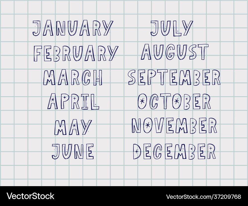 Handwritten names months december january Vector Image