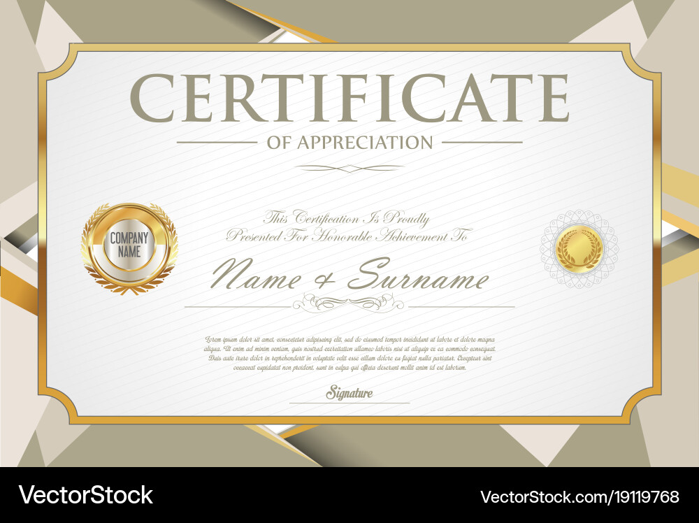 Retro Certificate Template - Gold Swirls Vector Image