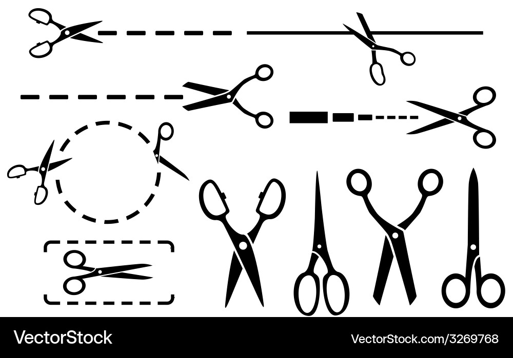 Scissors set with dotted line isolated Royalty Free Vector