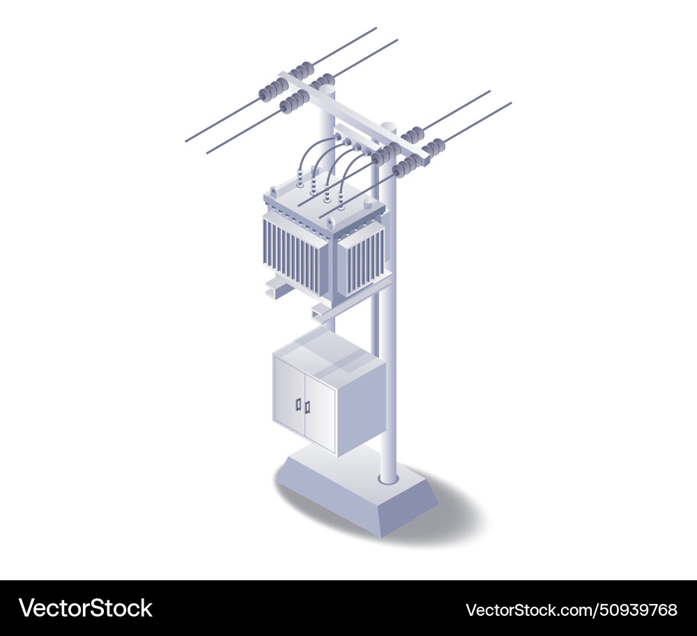 Technology power line pole with transformer flat Vector Image