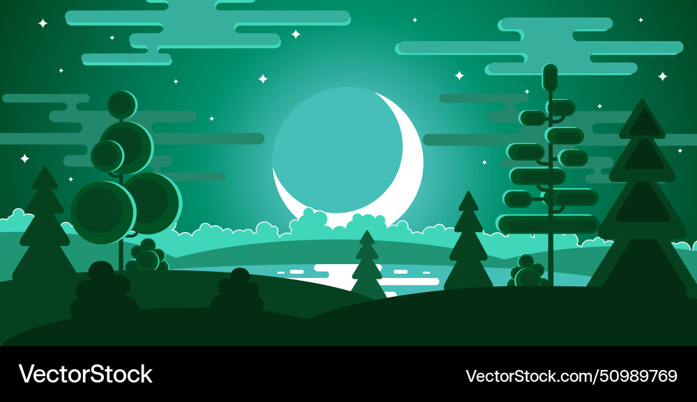 Flat design landscape with the moon Royalty Free Vector