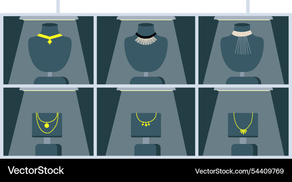 Jewelry store display with necklaces Royalty Free Vector