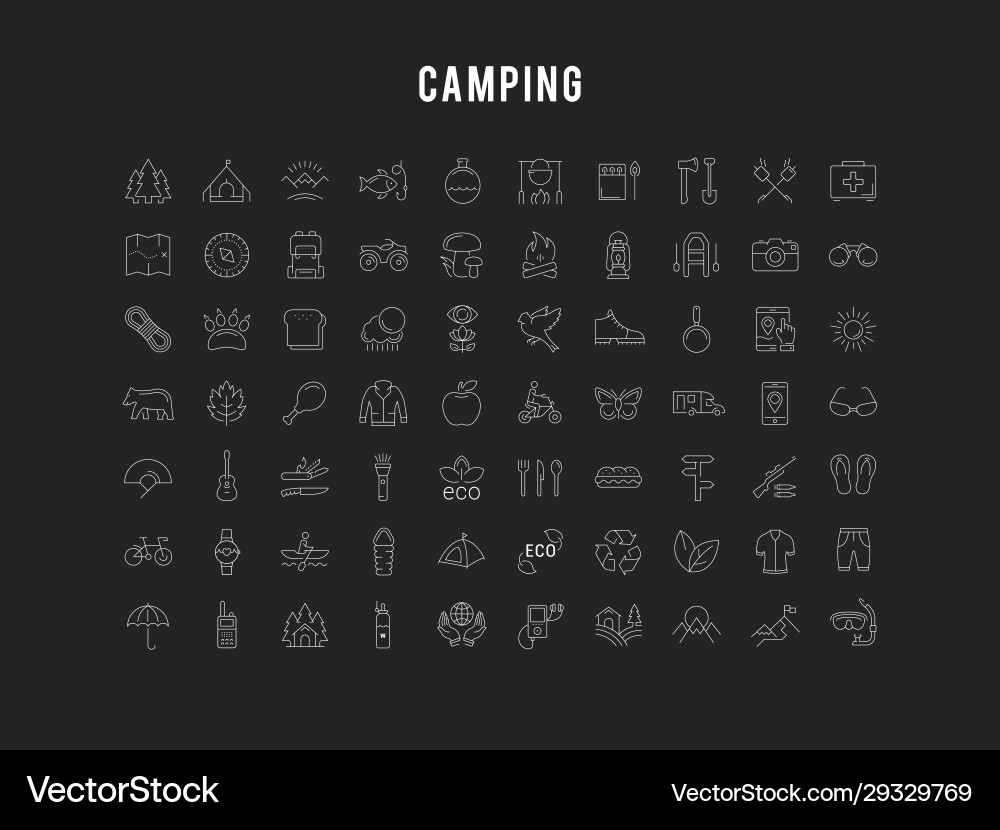 Set flat line icons camping Royalty Free Vector Image