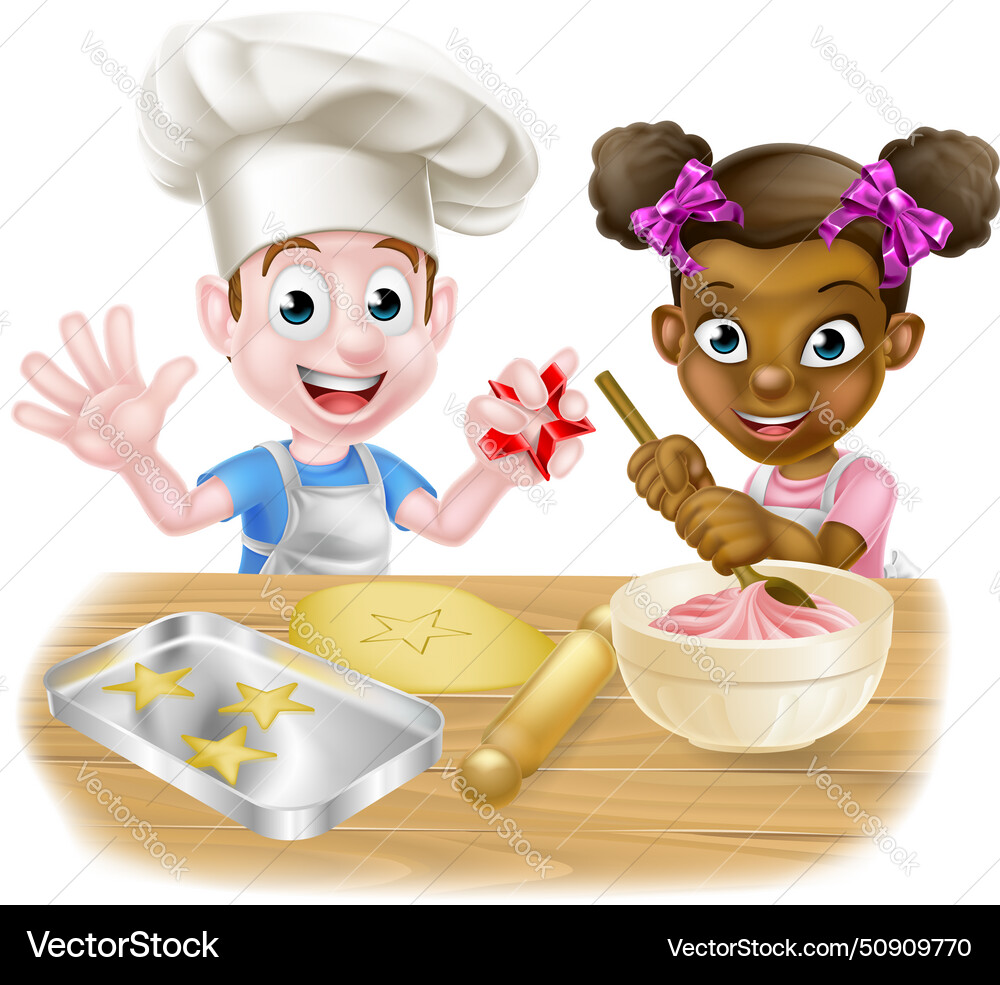 Cartoon children baking Royalty Free Vector Image