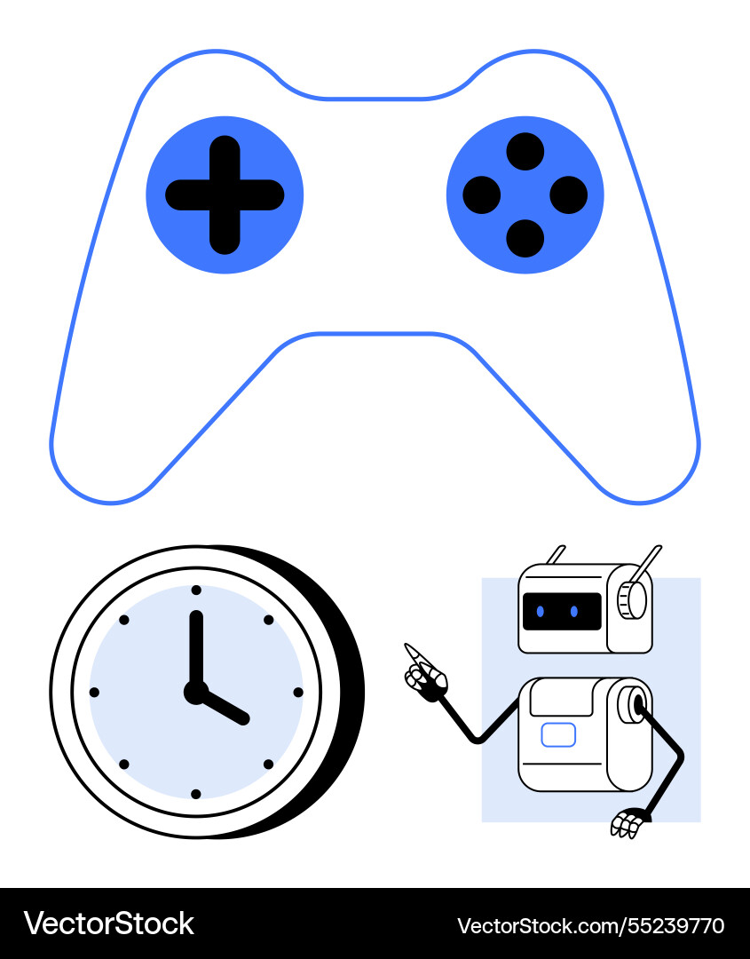 Gaming controller clock and friendly robot Vector Image