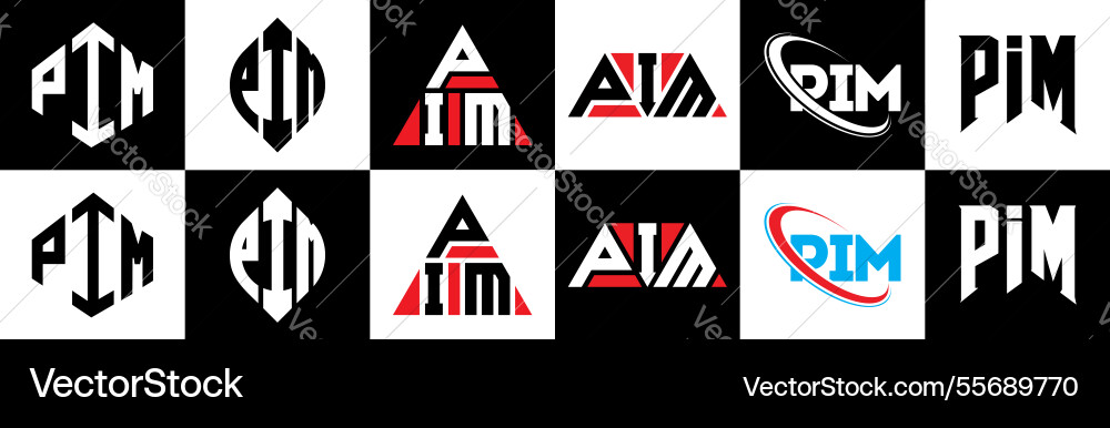 Pim letter logo design in six style polygon Vector Image
