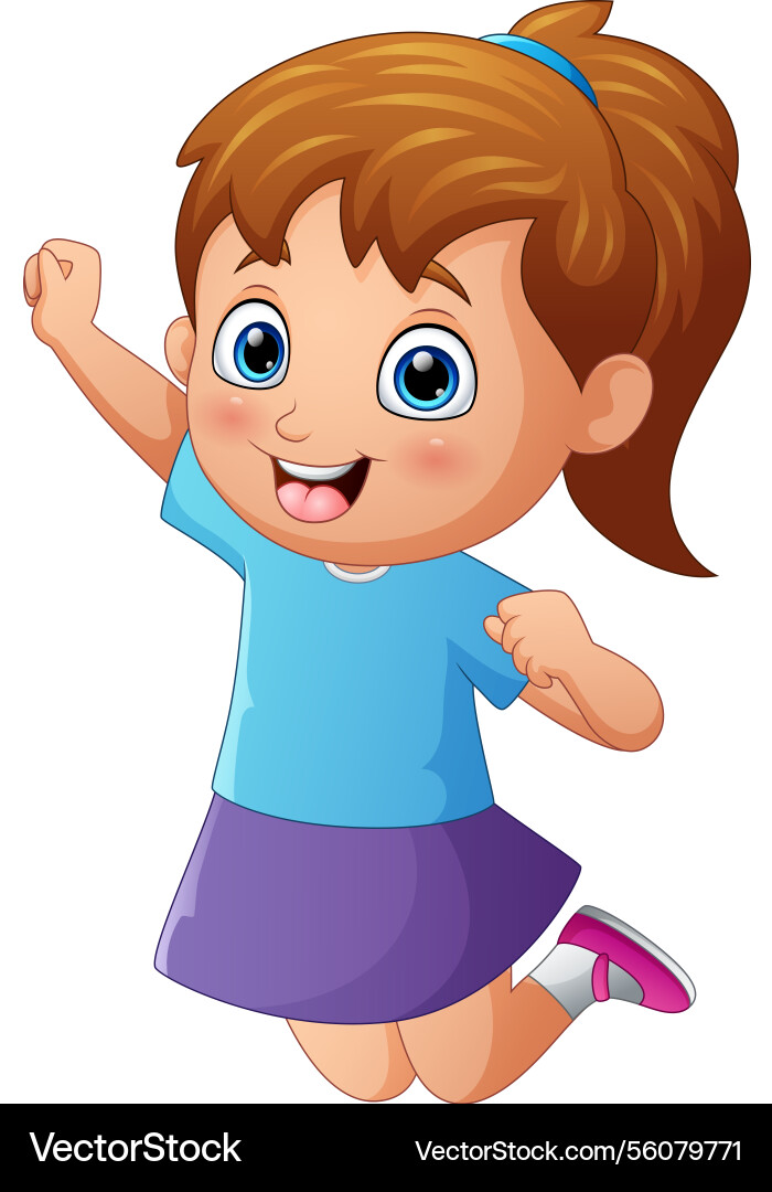 Cartoon happy little girl jumping and smiling Vector Image