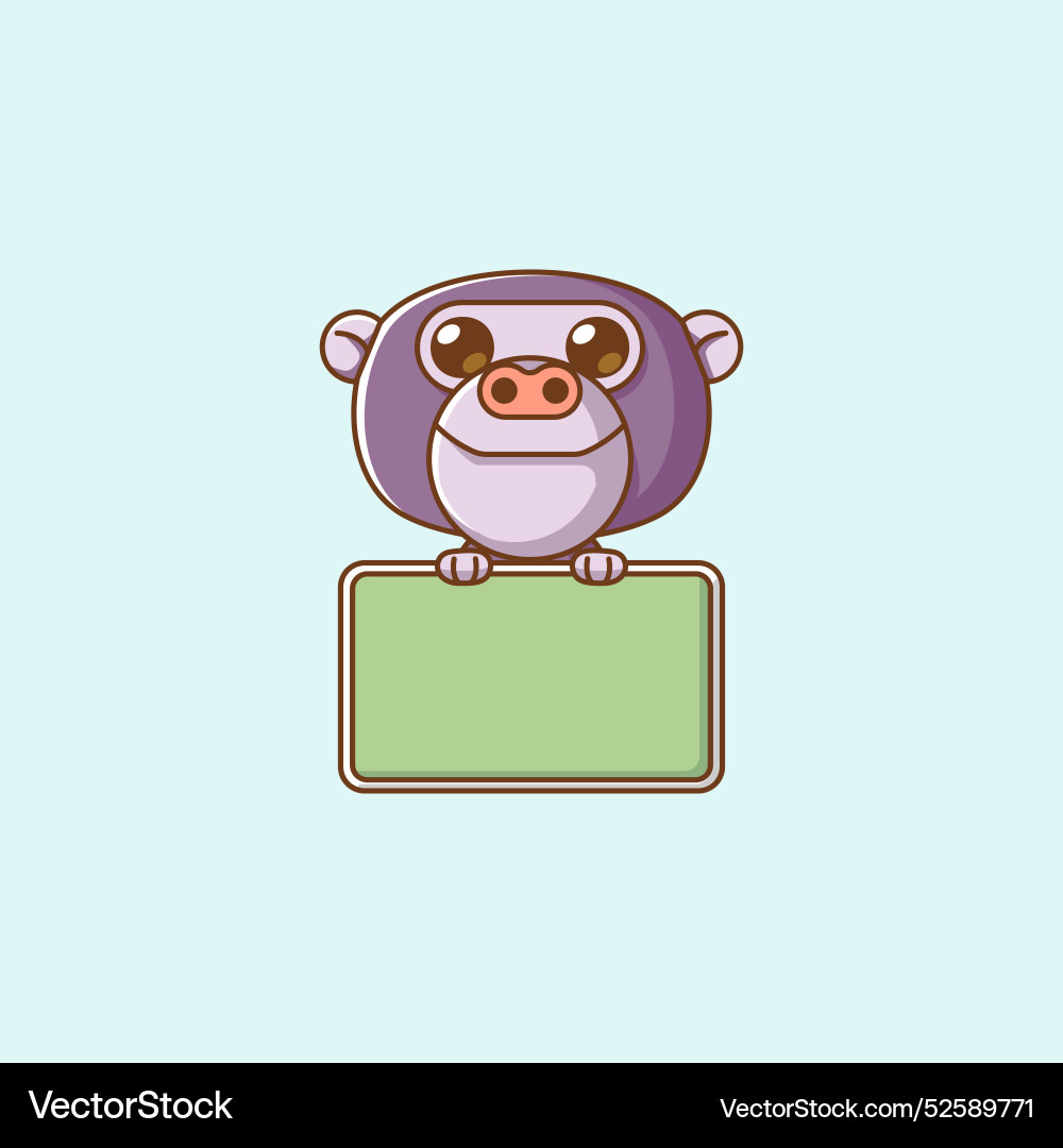 Cute ape monkey hold blank space board banner Vector Image
