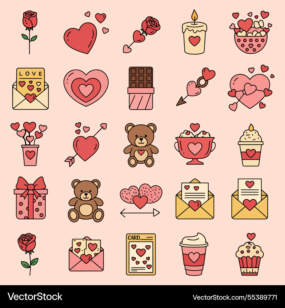 Flat line valentines day icons set Royalty Free Vector Image