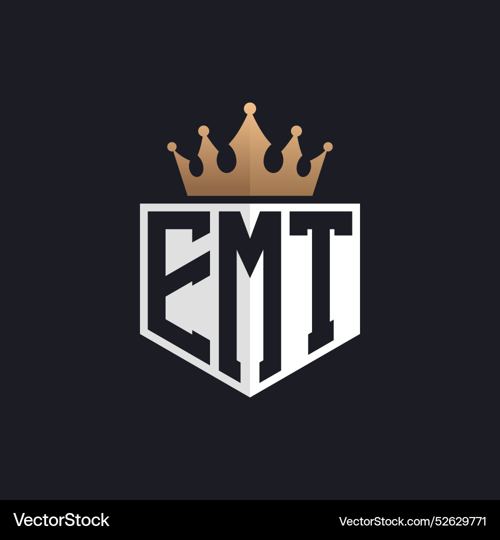 Luxury emt logo with crown elegant initials Vector Image