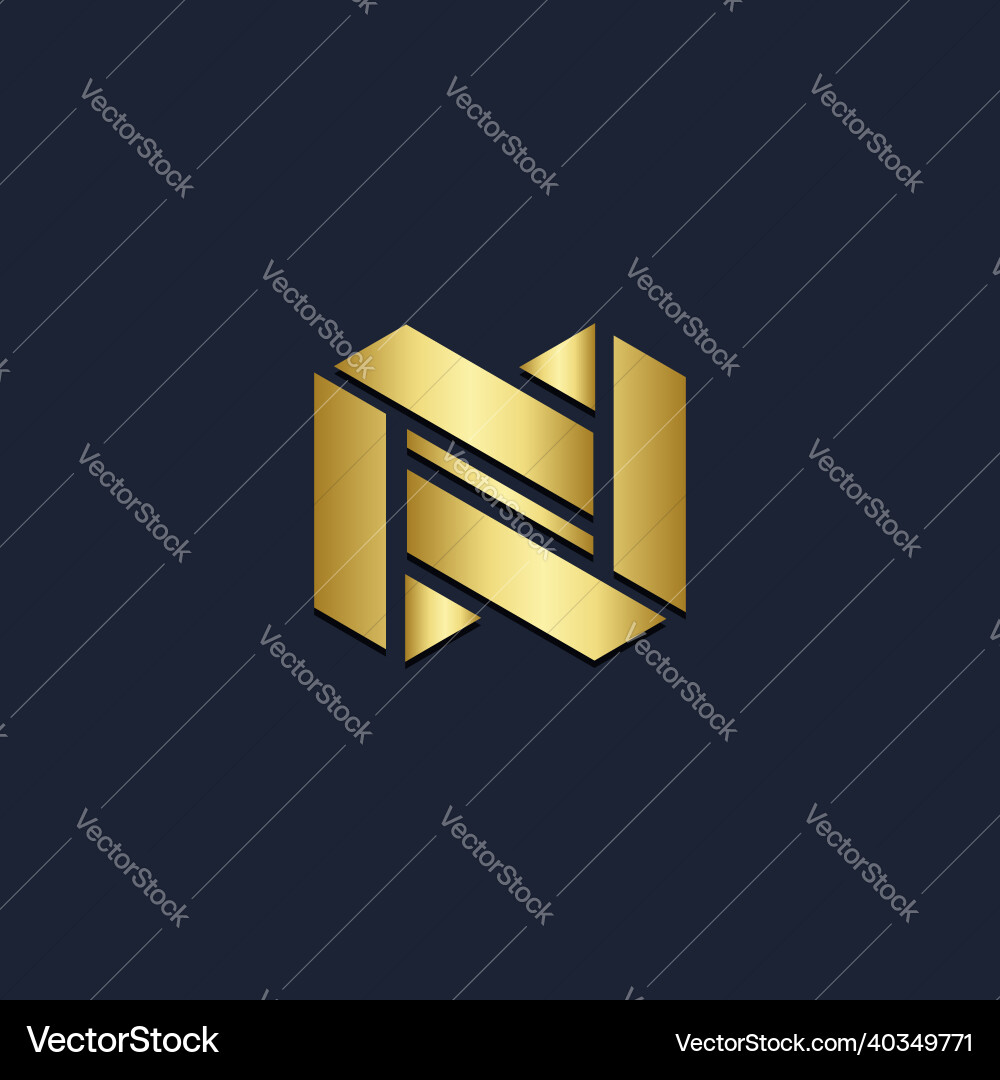Shape line n letter gold logo Royalty Free Vector Image